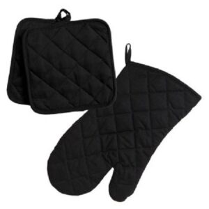 home collection black 3pc set oven mitt & potholders