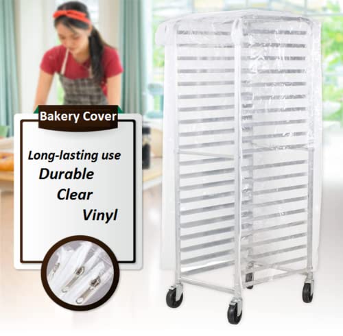 Made in USA. High quality Long-lasting use Vinyl COVER, Bakery Food Pan Sheet Rack Transparent COVER, size: 23"W x 28"L x 61"H, Long-lasting use Durable Clear Vinyl, with 3 Zippers.