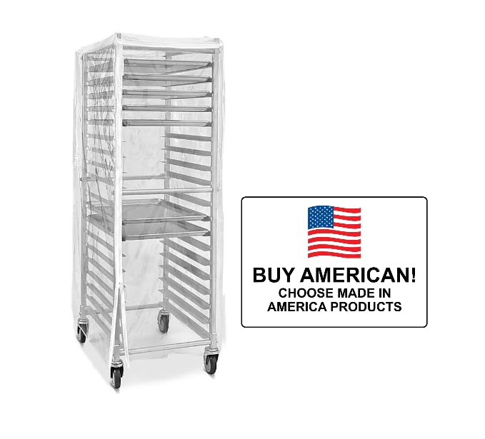 Made in USA. High quality Long-lasting use Vinyl COVER, Bakery Food Pan Sheet Rack Transparent COVER, size: 23"W x 28"L x 61"H, Long-lasting use Durable Clear Vinyl, with 3 Zippers.