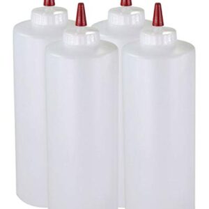 Pinnacle Mercantile Plastic Condiment Squeeze Bottles with Red Tip Cap 32-ounce Set of 4