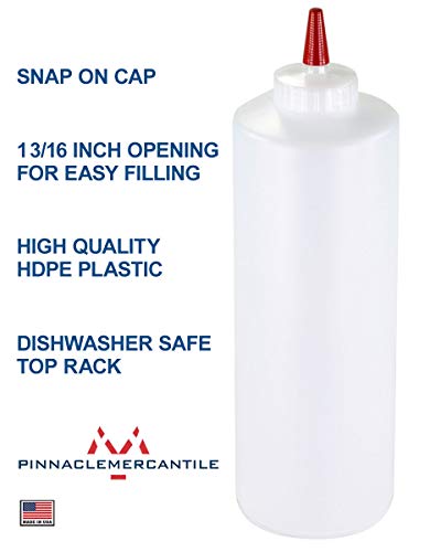 Pinnacle Mercantile Plastic Condiment Squeeze Bottles with Red Tip Cap 32-ounce Set of 4