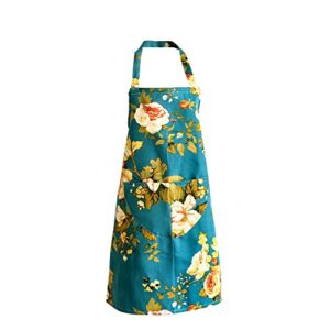 retro fashion pretty young 2-pocket chef's apron, light blue/white flowers (light blue/white flowers)