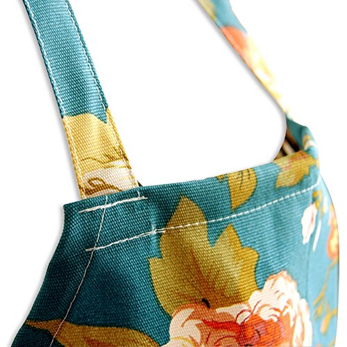 Retro Fashion Pretty Young 2-pocket Chef's Apron, Light Blue/white Flowers (Light Blue/White Flowers)