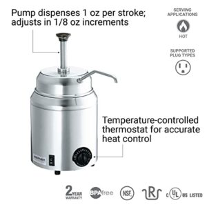 Server Products Topping Warmer with Pump, Dispenses Condiments Sauces and Toppings, 3 Quart, Stainless Steel, 82060