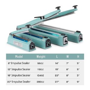 Flexzion Impulse Sealer 16 Inch (400mm) 500W Heat Sealer Machine with Adjustable Heating Mode, No Warm Up Needed, Portable Bag and Seal Impulse with Replacement Element Grip and Teflon Tape