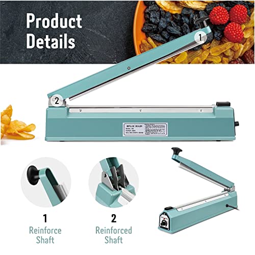 Flexzion Impulse Sealer 16 Inch (400mm) 500W Heat Sealer Machine with Adjustable Heating Mode, No Warm Up Needed, Portable Bag and Seal Impulse with Replacement Element Grip and Teflon Tape