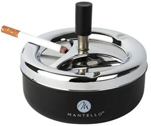 mantello round push down cigarette ashtray with spinning tray, large, black