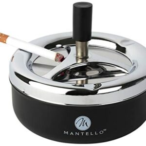 Mantello Round Push Down Cigarette Ashtray with Spinning Tray, Large, Black