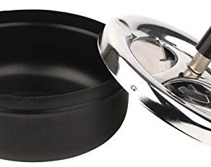 Mantello Round Push Down Cigarette Ashtray with Spinning Tray, Large, Black