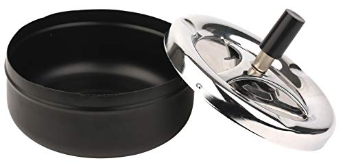 Mantello Round Push Down Cigarette Ashtray with Spinning Tray, Large, Black