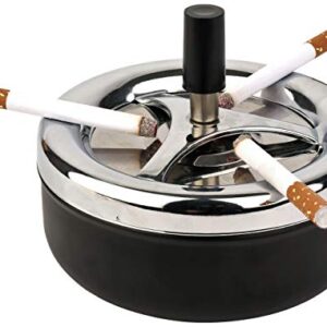 Mantello Round Push Down Cigarette Ashtray with Spinning Tray, Large, Black