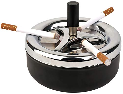 Mantello Round Push Down Cigarette Ashtray with Spinning Tray, Large, Black