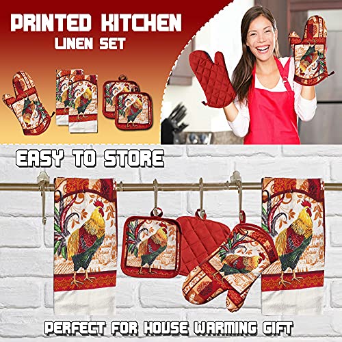 Farm Rooster Kitchen Decor Linen Set Includes 2 Dish Towel 2 Pot Holders 1 Oven Mitt | Kitchen Towel Set For Cooking, Baking, Housewarming and Kitchen Decoration (Set of 5 Piece)