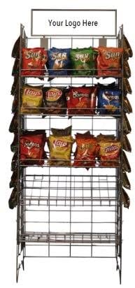 Commercial Grade Metal Convenience Store Chip / Bagged Merchandise Rack, Black