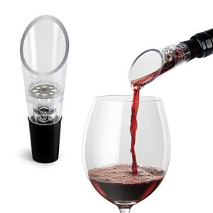 tenten labs wine aerator pourer (2-pack) - premium aerating spout and decanter set - no drip and no spill - improve taste and smell immediately - gift box included - black