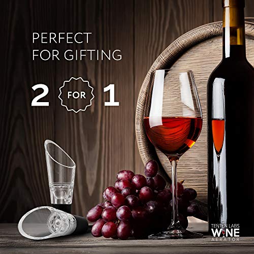 TenTen Labs Wine Aerator Pourer (2-pack) - Premium Aerating Spout and Decanter Set - No Drip and No Spill - Improve Taste and Smell Immediately - Gift Box Included - Black