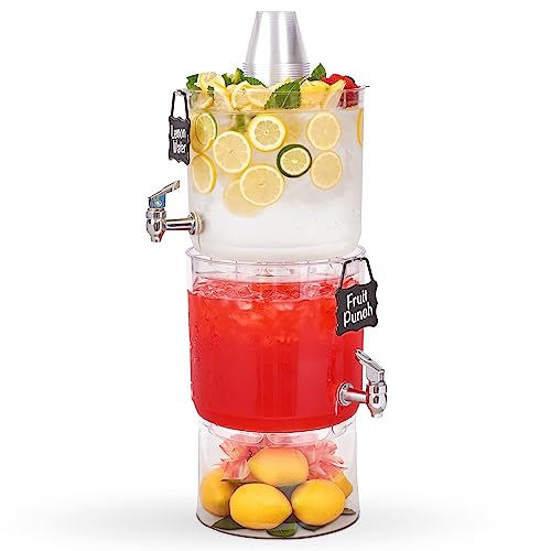 Buddeez Beverage Dispenser With Stand - (2 Count) Stackable 2 Gallon Tritan Clear Drink Dispenser, Large Party Drink Dispenser, Top Lid For Cups & Fruit, (Bonus Chalkboard ID Tag)