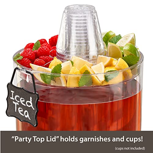 Buddeez Beverage Dispenser With Stand - (2 Count) Stackable 2 Gallon Tritan Clear Drink Dispenser, Large Party Drink Dispenser, Top Lid For Cups & Fruit, (Bonus Chalkboard ID Tag)