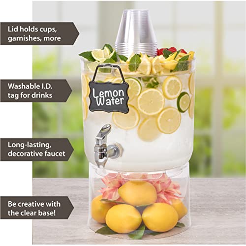 Buddeez Beverage Dispenser With Stand - (2 Count) Stackable 2 Gallon Tritan Clear Drink Dispenser, Large Party Drink Dispenser, Top Lid For Cups & Fruit, (Bonus Chalkboard ID Tag)