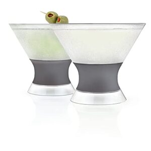 host freeze insulated martini cooling cups, plastic freezer gel chiller double wall stemless cocktail glass set of 2, 9 oz, grey