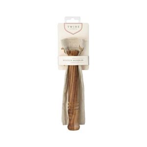 Twine Acacia Wood Muddler, Bar Accessory and Cocktail Drinkware Tool, Kitchen Essential with Jute Storage Pouch, Set of 1, Wood Grain