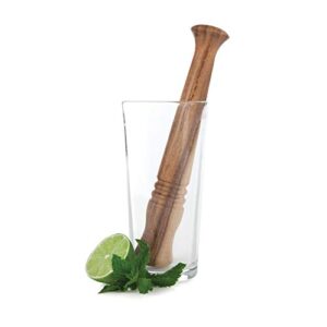 Twine Acacia Wood Muddler, Bar Accessory and Cocktail Drinkware Tool, Kitchen Essential with Jute Storage Pouch, Set of 1, Wood Grain