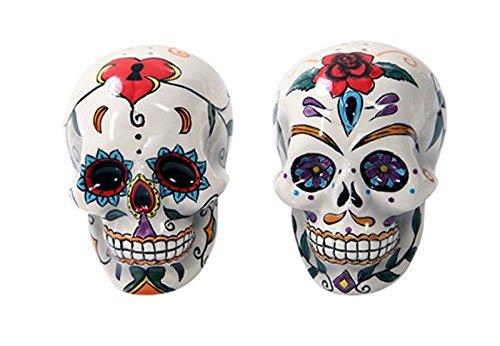 Pacific Giftware Day of The Dead Skulls Salt Pepper Shakers Figurine Home Decor, Multi-Colored, 5 x 2