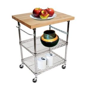 3 tier gourmet cart with 20" deep x 28" wide maple butcher block top