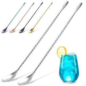 2-pack 12 inches stainless steel bartender mixing spoon cocktail stirrers, spiral pattern bar spoon stirring spoon with long handle