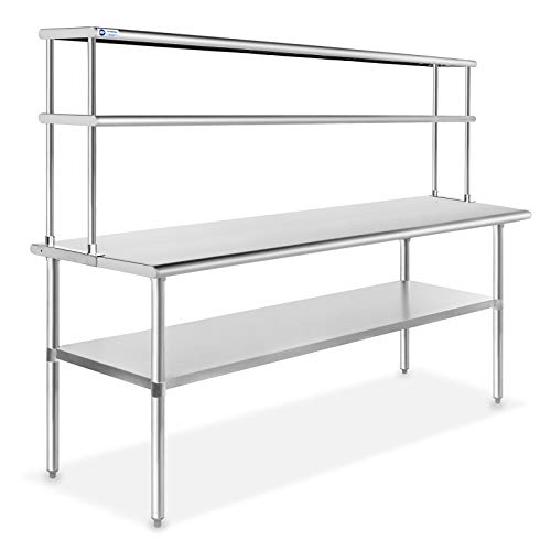 GRIDMANN NSF Stainless Steel Commercial Kitchen Prep & Work Table Plus A 2 Tier Shelf - 72 in. x 12 in.