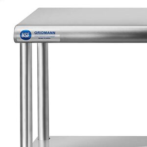 GRIDMANN NSF Stainless Steel Commercial Kitchen Prep & Work Table Plus A 2 Tier Shelf - 72 in. x 12 in.