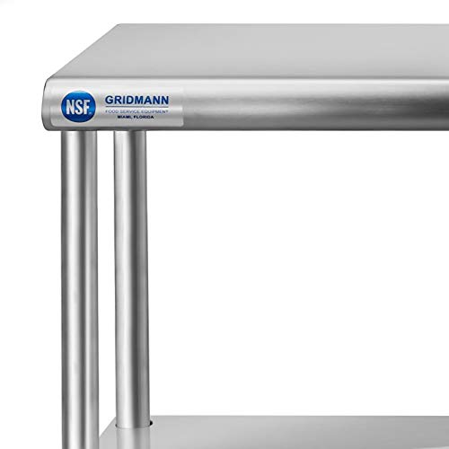 GRIDMANN NSF Stainless Steel Commercial Kitchen Prep & Work Table Plus A 2 Tier Shelf - 72 in. x 12 in.