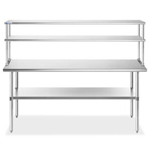 GRIDMANN NSF Stainless Steel Commercial Kitchen Prep & Work Table Plus A 2 Tier Shelf - 72 in. x 12 in.