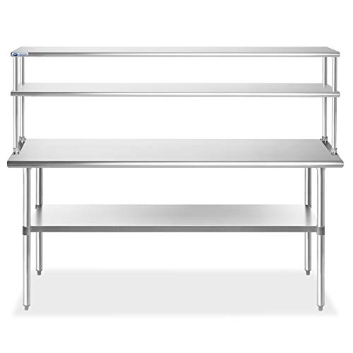 GRIDMANN NSF Stainless Steel Commercial Kitchen Prep & Work Table Plus A 2 Tier Shelf - 72 in. x 12 in.