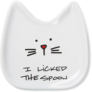 Pavilion Gift Company Blobby Cat, Cat Spoon Rest "I Licked the Spoon", 5", White