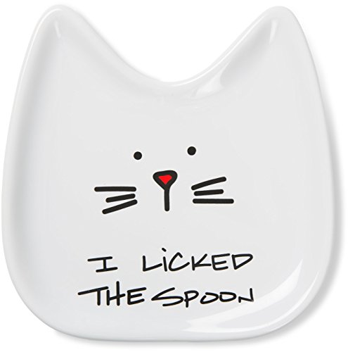 Pavilion Gift Company Blobby Cat, Cat Spoon Rest "I Licked the Spoon", 5", White