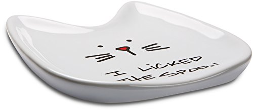 Pavilion Gift Company Blobby Cat, Cat Spoon Rest "I Licked the Spoon", 5", White