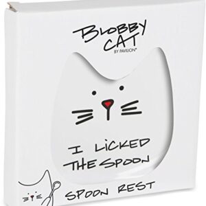 Pavilion Gift Company Blobby Cat, Cat Spoon Rest "I Licked the Spoon", 5", White