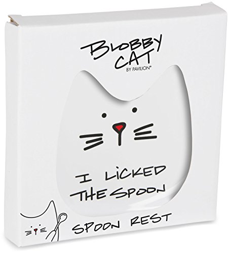 Pavilion Gift Company Blobby Cat, Cat Spoon Rest "I Licked the Spoon", 5", White