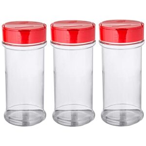 skyway supreme 12 oz clear plastic spice bottles seasoning containers jars - set of 3 - flap cap with pour and sifter spice shaker - durable refillable perfect for herbs spices and rubs - bpa free