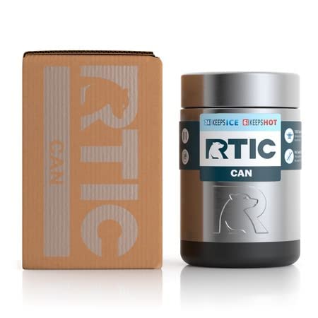 RTIC Can Cooler Insulated, Beer, Beverage, Soda Can Cooler with Lid, Stainless Steel Metal, Double Wall Insulation Coozie for Cans, Sweat Proof, 12oz, Stainless Steel