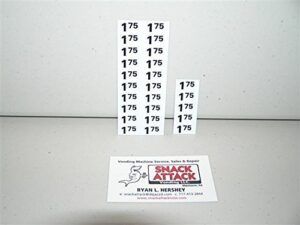 (25) snack vending machine $1.75 / $1.70 price labels - free ship!