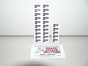 (25) snack vending machine $2.50 / $2.55 price labels - free ship!