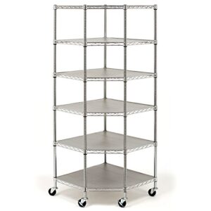 heavy duty steel 6-tier corner restaurant shelf commercial food storage, nsf approved