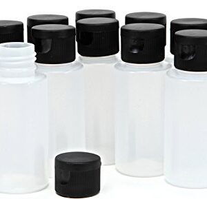 Vivaplex, 12, Clear, 2 oz, Plastic Squeeze Bottles, with Black Flip Top Caps