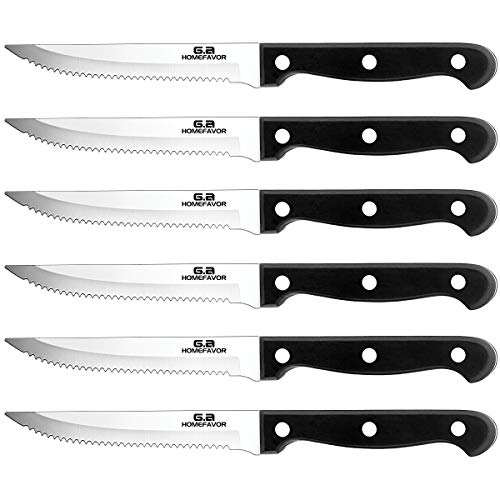 G.a HOMEFAVOR 6-piece Steak Knife Set Serrated Stainless Steel Sharp Blade Flatware Steak Knives