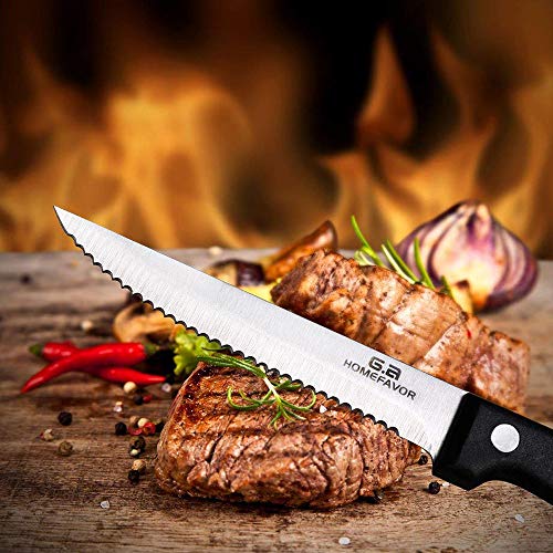 G.a HOMEFAVOR 6-piece Steak Knife Set Serrated Stainless Steel Sharp Blade Flatware Steak Knives