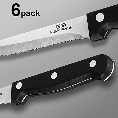 G.a HOMEFAVOR 6-piece Steak Knife Set Serrated Stainless Steel Sharp Blade Flatware Steak Knives