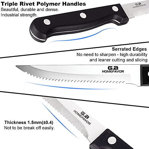 G.a HOMEFAVOR 6-piece Steak Knife Set Serrated Stainless Steel Sharp Blade Flatware Steak Knives