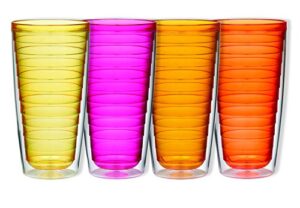 boston warehouse insulated plastic tumblers, 24-ounce, set of 4, sunset collection